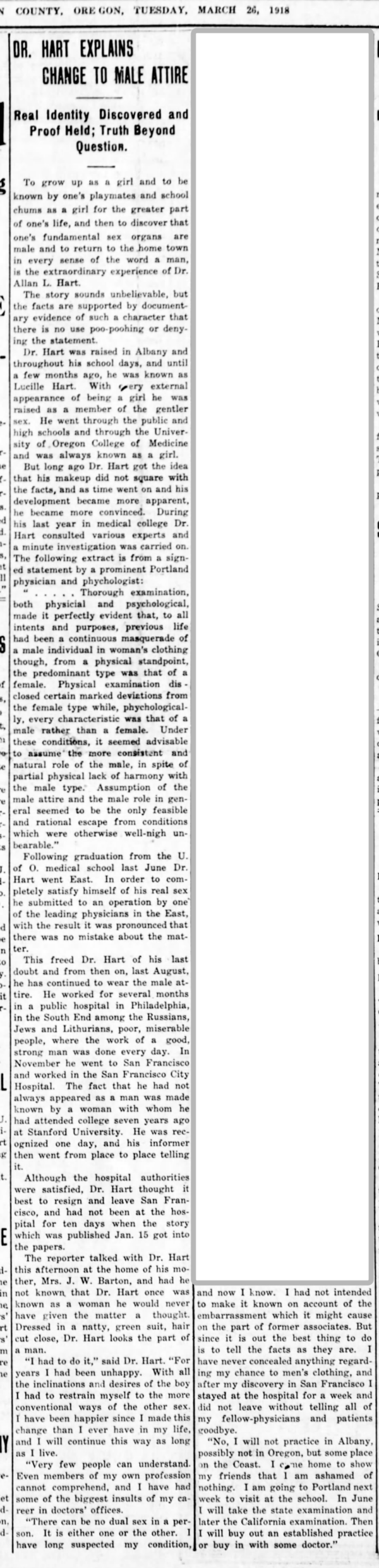 Dr. Hart Explains Change to Male Attire – Albany Democrat - Super Queer ...